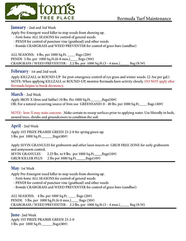 Tom's Tree Place - Turf Maintenance Schedules