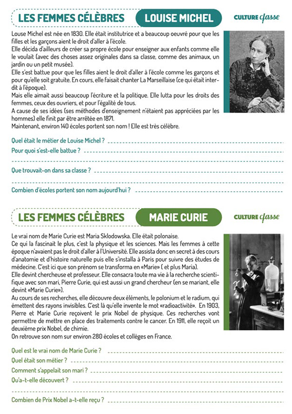 Culture Classe - Les femmes célèbres