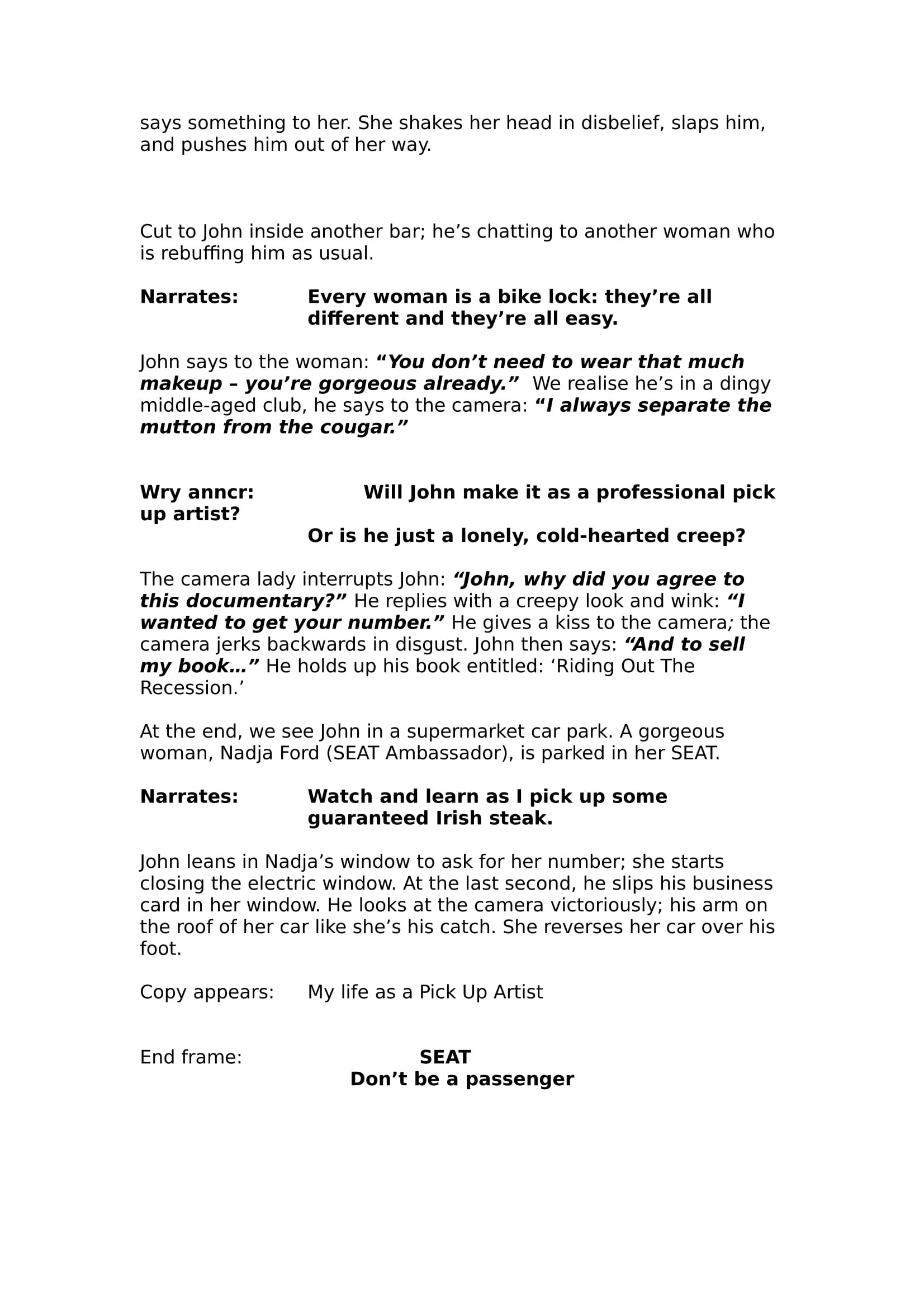 Roger McGrath Copywriter Dublin - SEAT viral mockumentary trailer ...