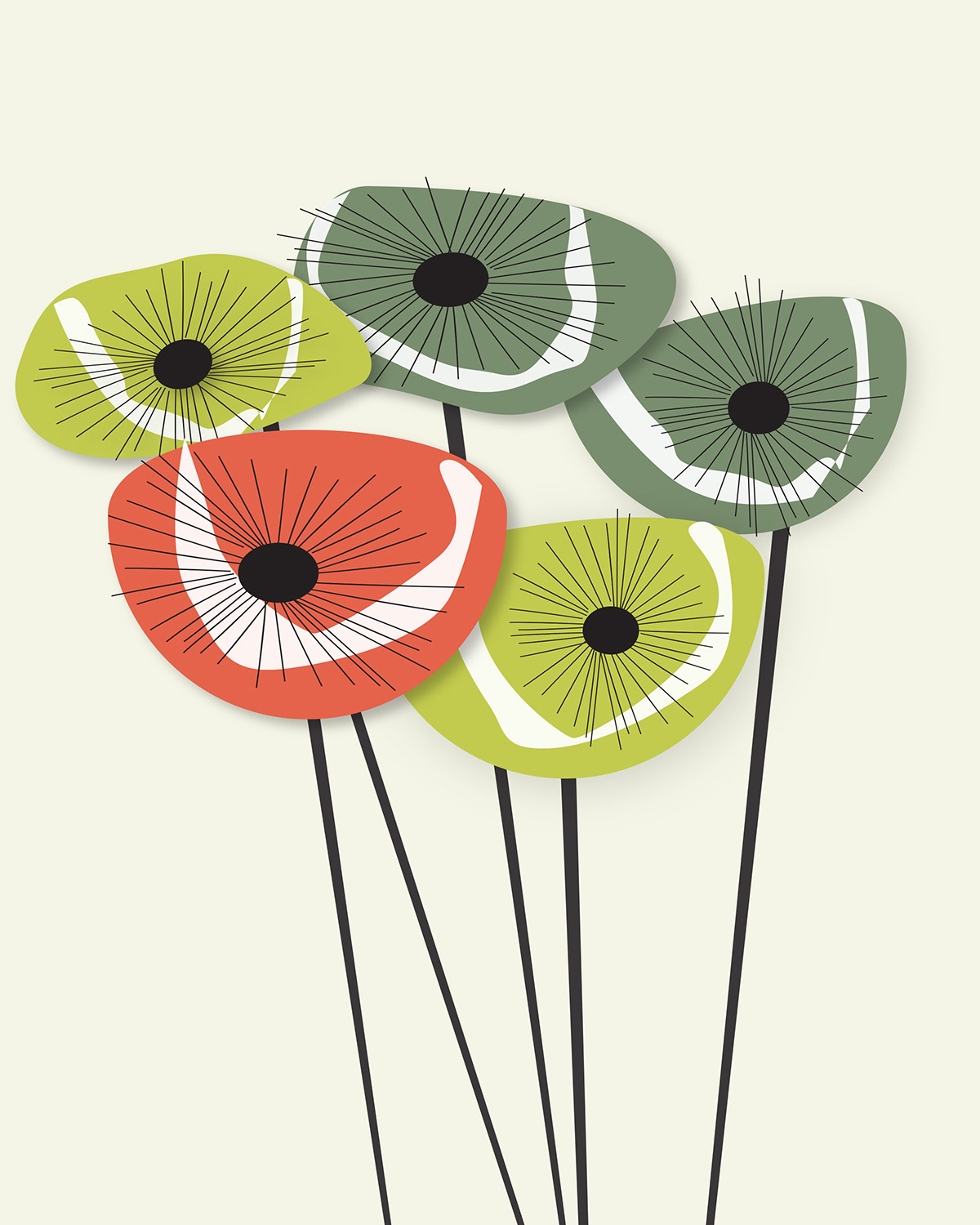 Stacy Beck Design - Mid Century Flowers in Greens