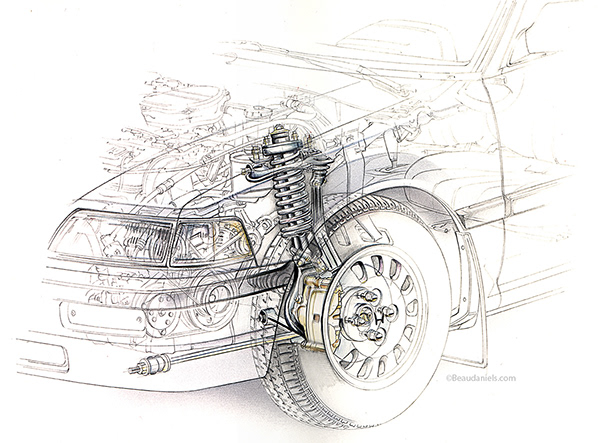Technical illustration, Beau and Alan Daniels. - Car suspensions